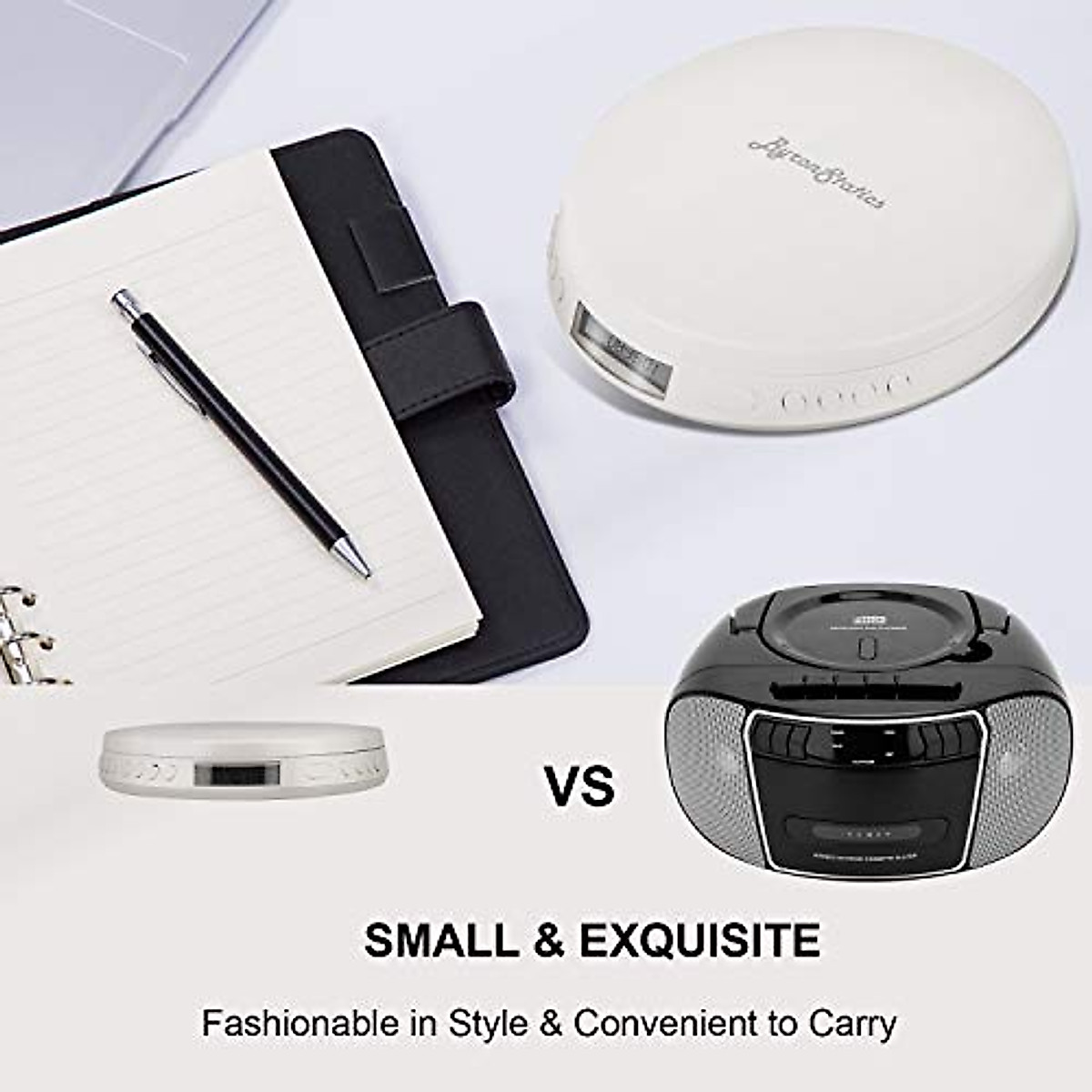 ByronStatics Portable CD Player, Personal Compact Disc Player with Anti-Skip/Anti-Shock, Headphone Jack & Large LCD Display for Car Use and Home Travel, not Rechargeable, Use AA Batteries White