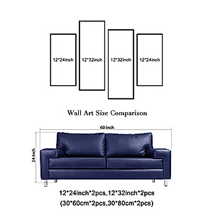 Wieco Art Blue Rose with Dew Canvas Wall Art Abstract Romantic Flower Pictures Paintings Wall Art for Living Room Bedroom Decorations Wall Decor Large 4 Panels Modern Canvas Prints Artwork