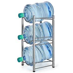 smusei Water Cooler Jug Rack 5 Gallon Water Bottle Holder 3 Tier Heavy Duty Water Jug Rack Kitchen Storage Organizer for Water Dispenser, Save Space, Silver