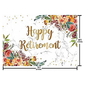 AIBIIN 7x5ft Happy Retirement Backdrop for Women Gold Glitter Floral Party Decorations Grain of Marble Official Retirement Party Banner Photo Studio Props