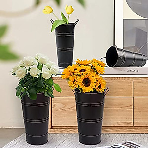 Notakia 4Pcs Galvanized Metal Vases Farmhouse French Flower Bucket Vases for Cut Flowers for Home Decor and Wedding Table Centerpiece Decorations (4Pcs Black 12" and 9")