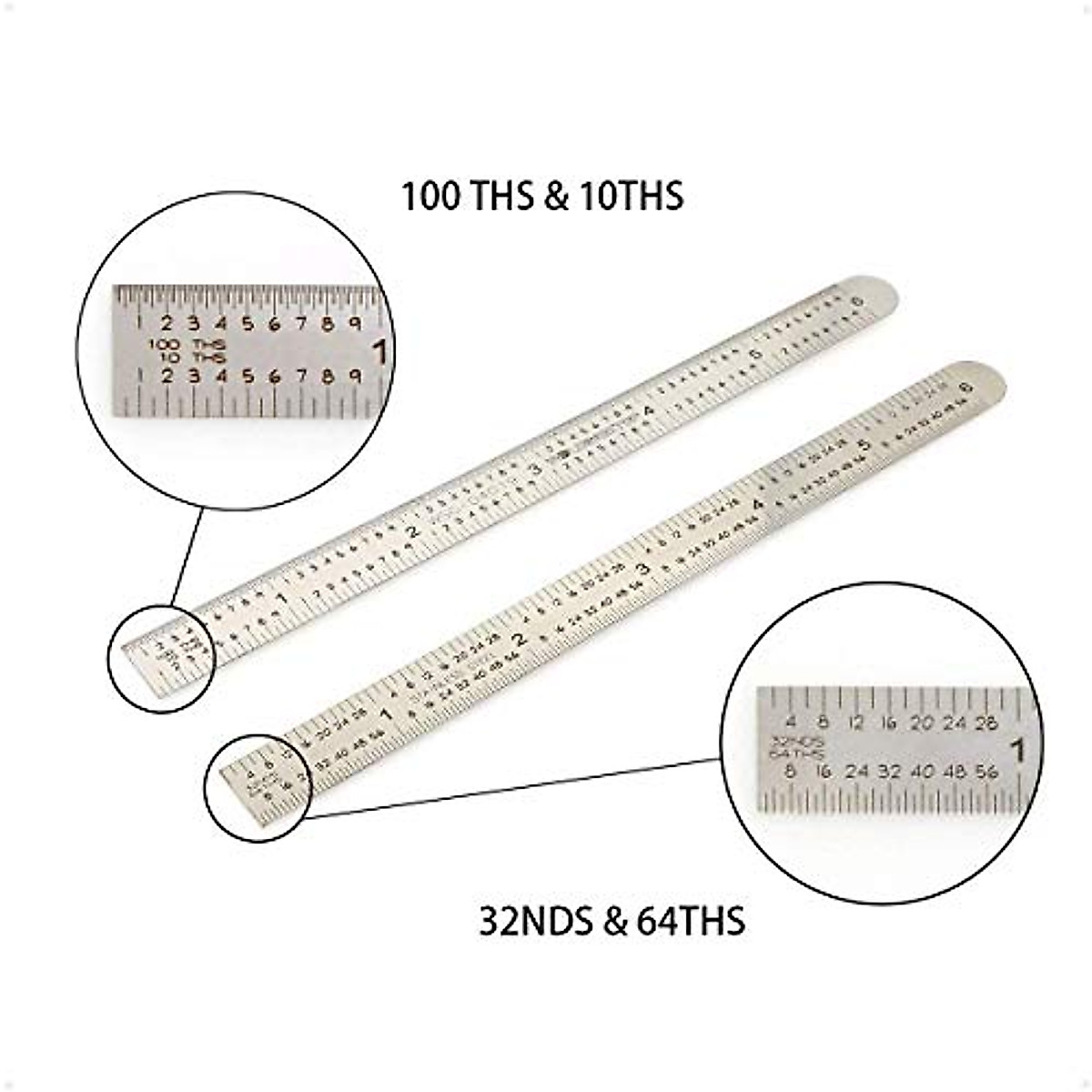 WeldingStop 6 in Machinist Ruler Scale 5R 10ths 1/100 1/32 1/64 Graduation Flexible Decimal Inch Steel Rule