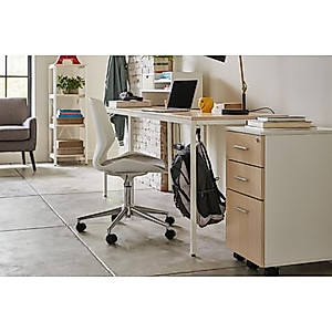 Brite Four Shelf Bookcase 48" H x 16" W x 16" D in Light Maple Laminate and White Metal Frame for Minimalist Bookshelf and Residential Furniture