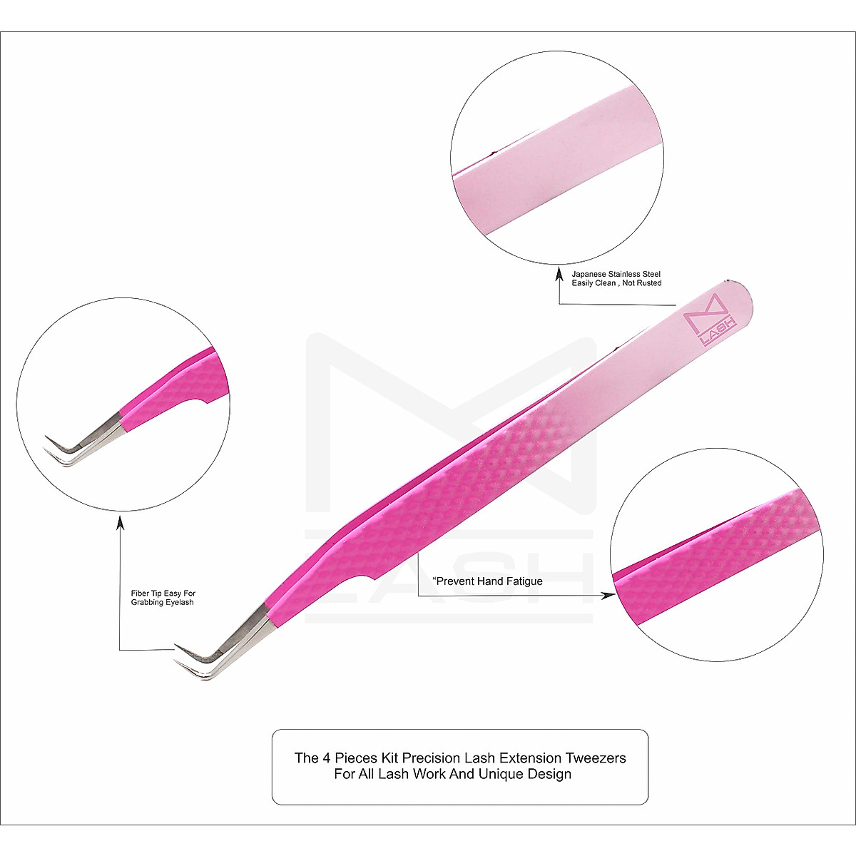 M LASH - V3 Tweezer Set Diamond Grip NANO Fiber Tip - Volume & Classic Eyelash Extensions - Japanese Steel Lash Tool (PW-Ombre)