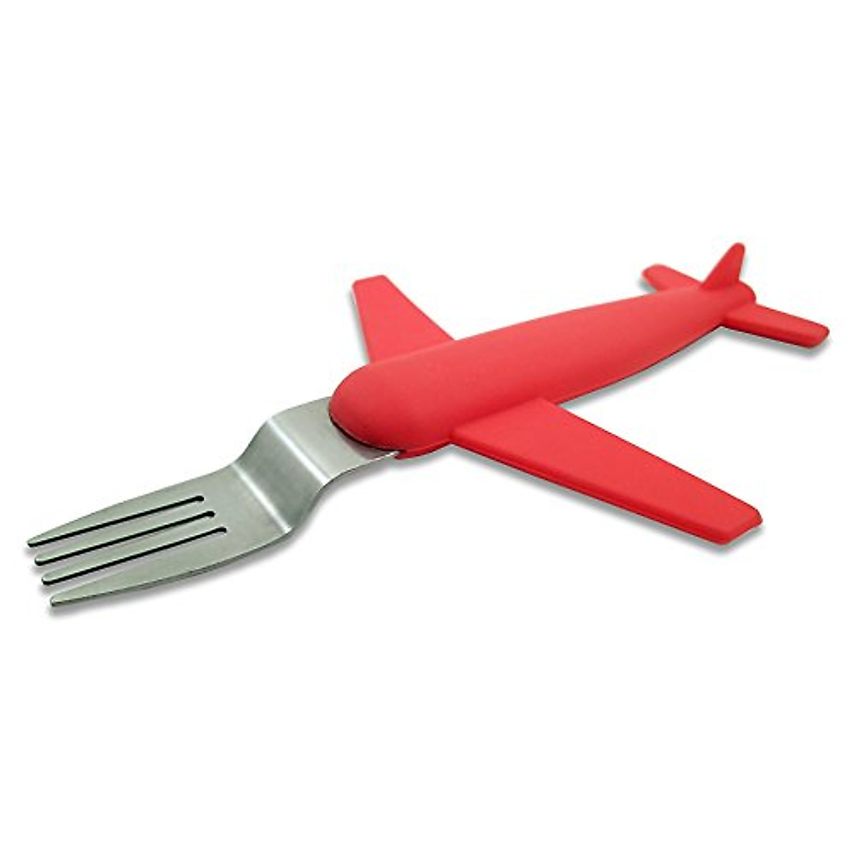 Kids' Airplane Fork & Spoon Set, Stainless Steel & Silicone