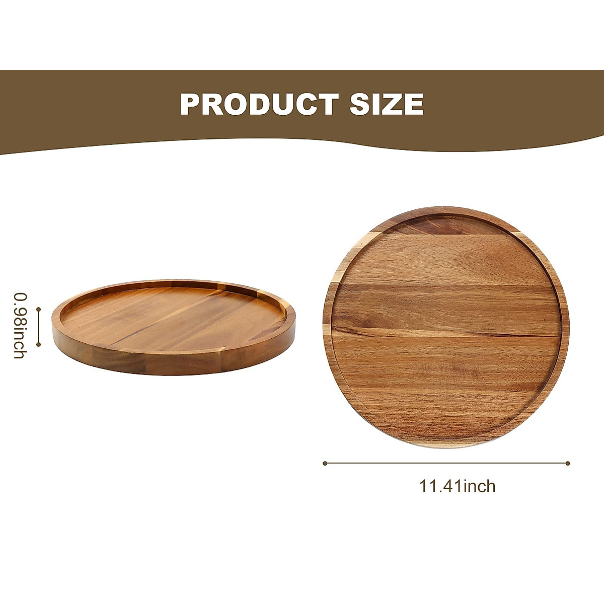 Acacia Round Wood Decorative Tray for Home Decor,Wooden Serving Tray,Candle Tray,Perfume Tray,Coffee Table Trays (11.5 inch, Natural)