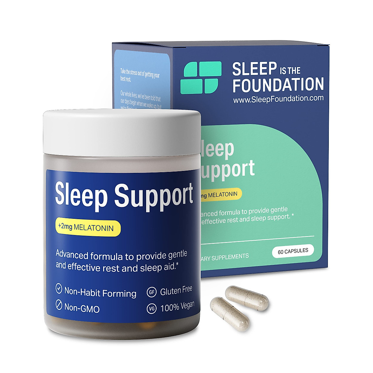SLEEP IS THE FOUNDATION Sleep Aid with 2mg Melatonin - Sleeping Pills with GABA, L-Theanine & Chamomile - Non-Habit Forming Sleep Supplement, 60 Capsules