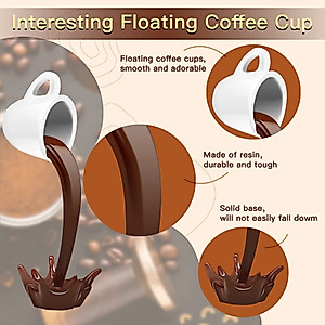 WEBBYBEAR Floating Coffee Cup Sculpture, 2 Pieces 8.7 in Magic Pouring Spilling Splash Coffee Mugs, Funny Resin Coffee Mug Decorations for Cafe or Kitchen (Brown, Black)
