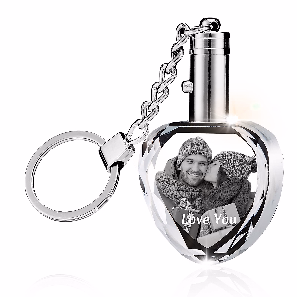 Hapetrel Custom Photo Crystal Keychain 3D Personalized Crystal Kay Chain Picture Engraved Keychain Crystal Lighted Customized gift