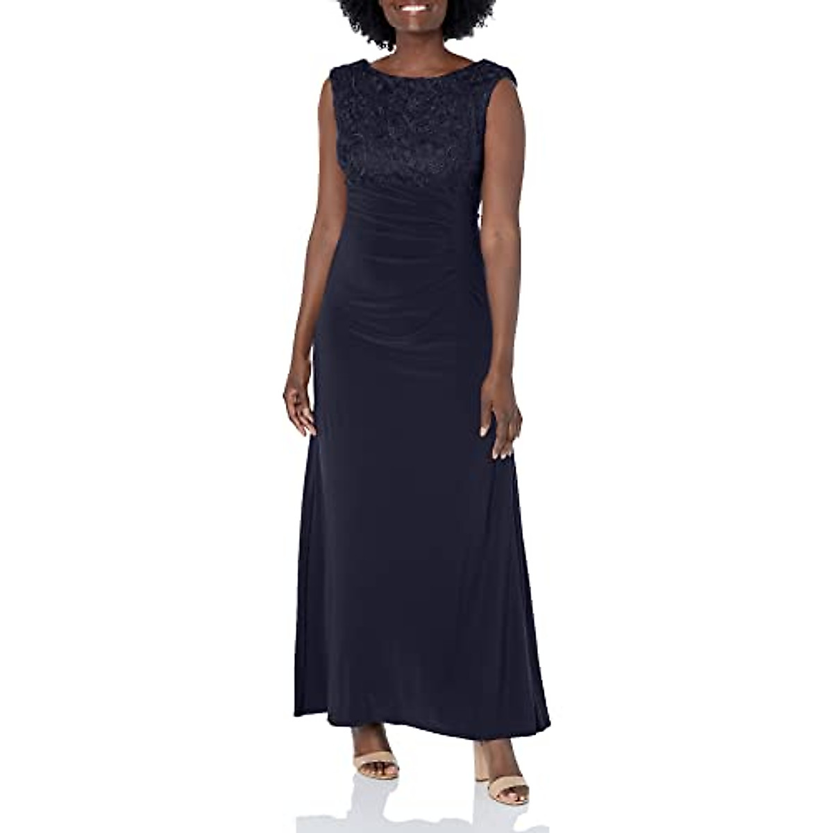 Alex Evenings Women's Long Cowl Back Dress (Petite and Regular), Navy, 14