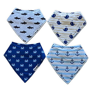 Jolly Jon Nautical Baby Bandana Drool Bibs - 4 Pack Baby Bib Gift Set - Nautical Drooling and Teething Babies – Thick Soft Absorbent Sea Bibs - Cotton Bibs for Boys and Girls