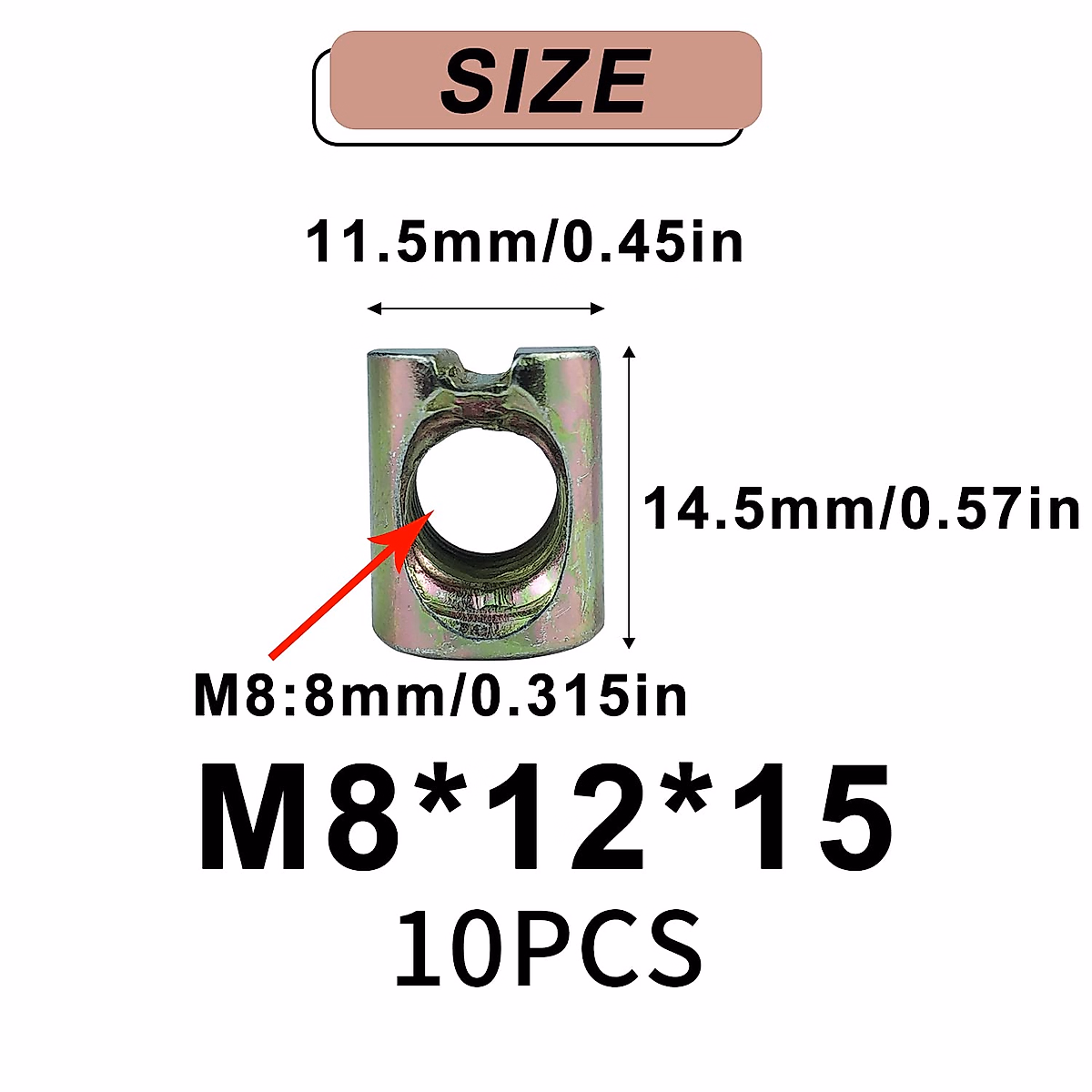 10 PCS Metric M8 Barrel Nuts Cross Dowels Slotted Nuts Baby Bed Crib Screws Hardware Replacement Kit for Bunk Bed Beds Headboards Chairs Furniture M8x12mmx15mm Color zinc