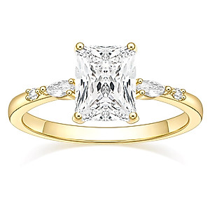 TIGRADE 3CT Engagement Ring for Women Radiant Cut Cubic Zirconia Wedding Band CZ Promise Anniversary Ring Size 3-12.5, Gold, Size 7