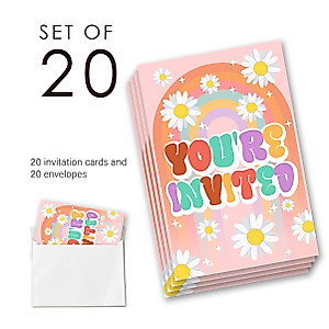 EUDOSI Five is a Vibe Groovy 5th Birthday Party Invitations Supplies Fill-In Set of 20 with Envelopes Groovy 5 Years Old Birthday Bash Invites Cards, Double Sided