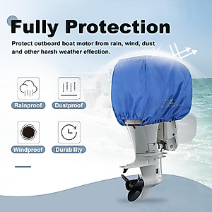 Explore Land Outboard Motor Cover - Waterproof 600D Heavy Duty Boat Engine Hood Covers - Fit for Motor 50-115 HP, Blue