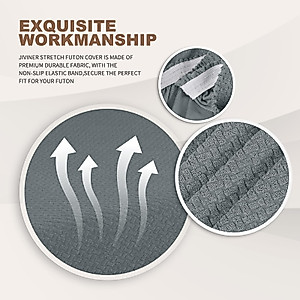 JIVINER Super Stretch Futon Cover Jacquard Soft Futon Sofa Cover Full Size Futon Slipcovers Washable Armless Sofa Bed Furniture Protector Couch Cover with Elastic Bottom (Futon, Light Gray)