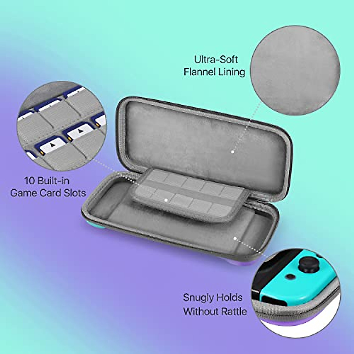 TNP Carrying Case for Nintendo Switch, Green Purple - Kawaii Cute Portable Travel Case, Protective Storage Carry Bag for Girls, 10 Game Cartridge Holder