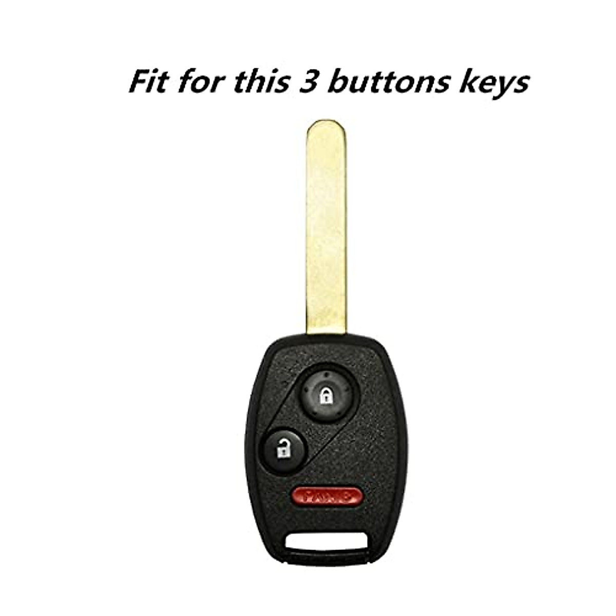 WFMJ Leather for Honda Fit Odyssey Ridgeline Accord CR-V CR-Z Insight 3 Buttons Key Case Cover Fob Chain (Red)