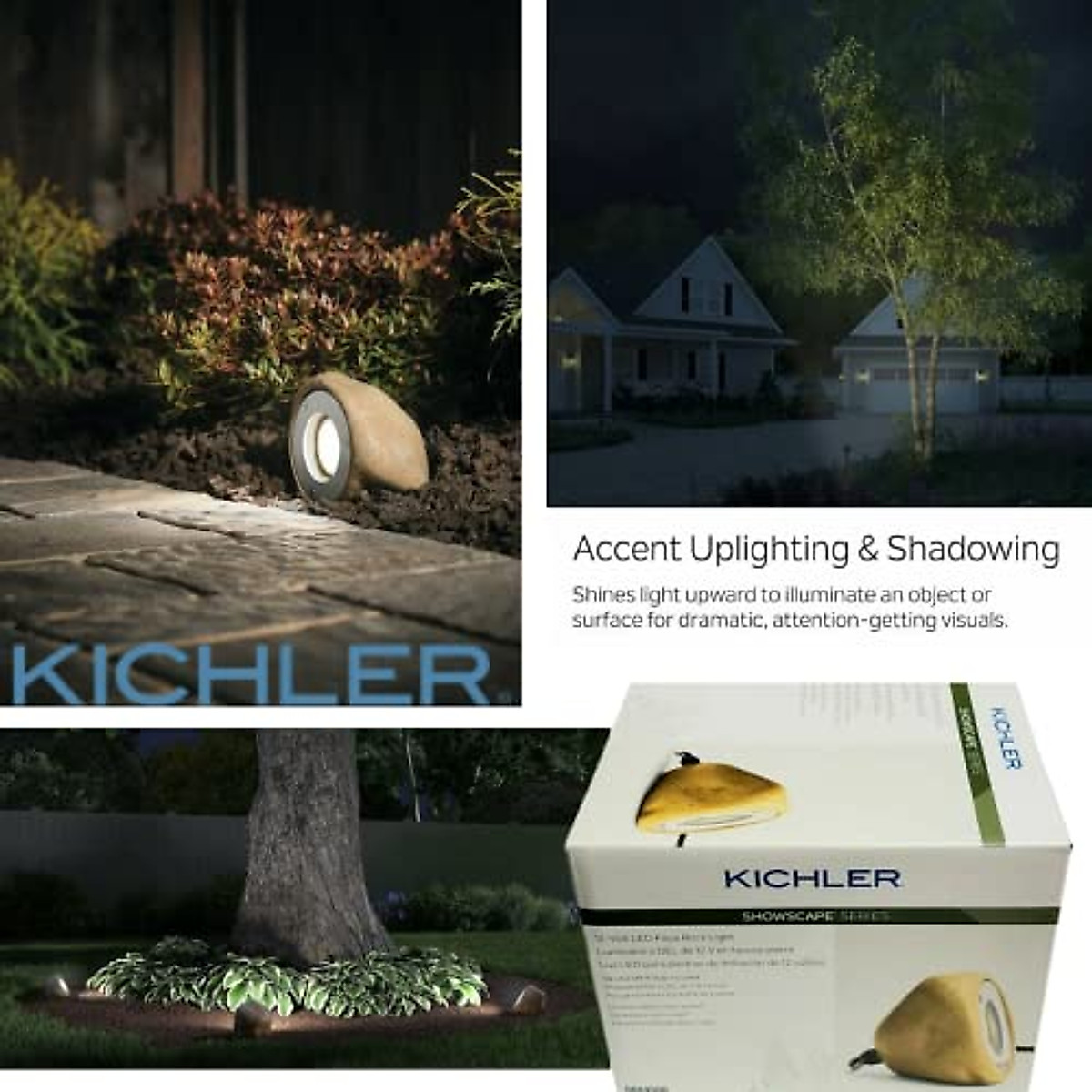 Kichler Showscape Collection #28318; 5-Watt Low Voltage 12Volts, 200-Lumen MR16 Bulb Faux Rock Low Voltage Hardwired LED Spot Light for Walkway, Garden, Patio, Hotel, Residencial, Commercial (4 Pack)