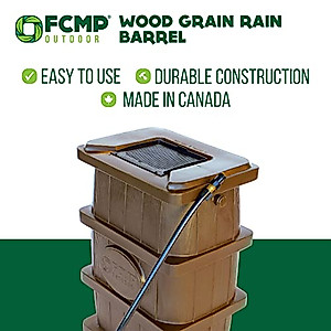 FCMP Outdoor Wood Grain 45-Gallon Rain Barrel - Water Rain Catcher Barrel with Flat Back for Watering Outdoor Plants, Gardens, and Landscapes, Brown