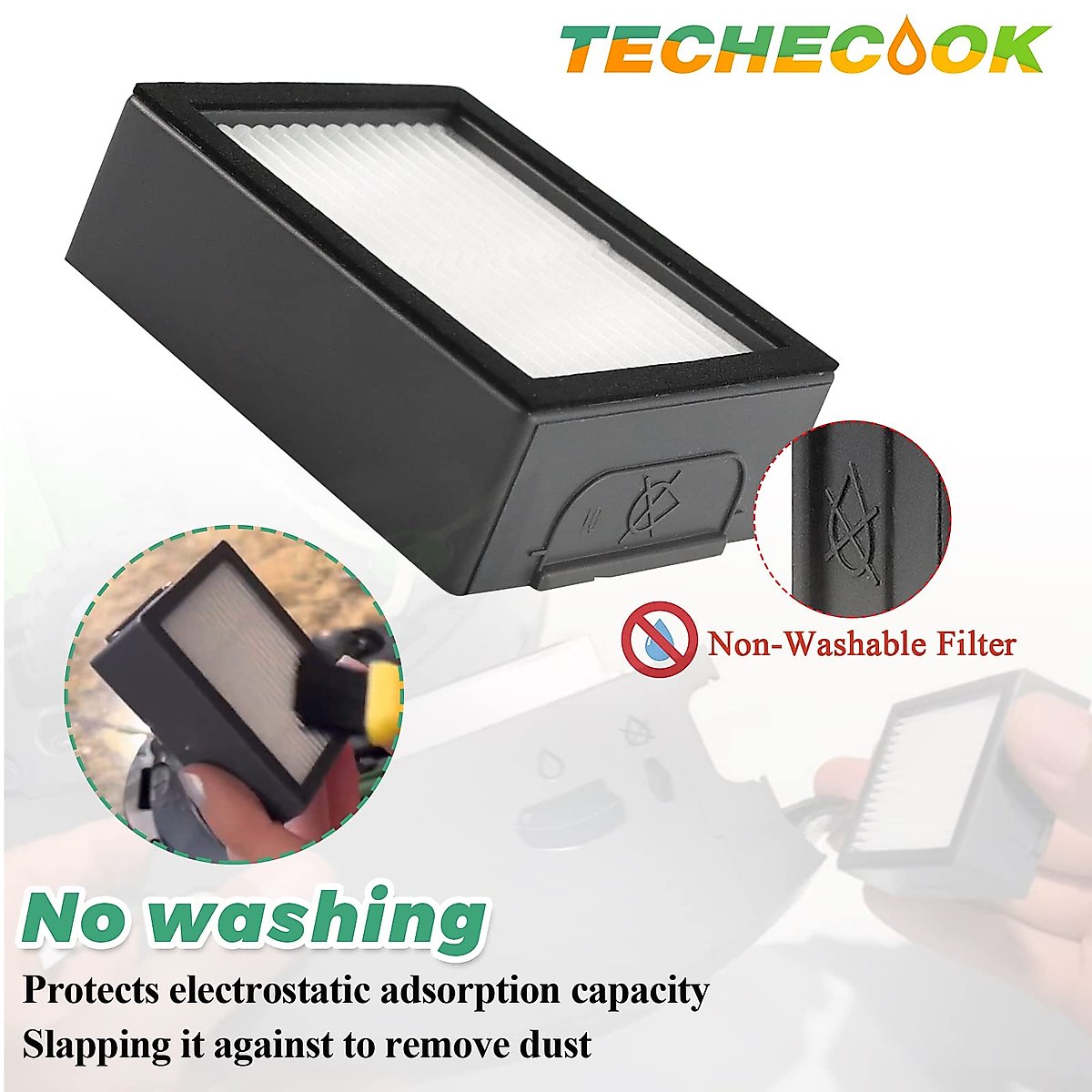 High-efficiency Filters Replacement for iRobot Roomba E I J Series i1+ i3 i3+ i4 i5 i6 i7 i7+ i8 j7 E5 E6 E7 Vacuum Cleaner by Techecook, 6Pack 4639161 Roomba Filters+1 Cleaning Brush