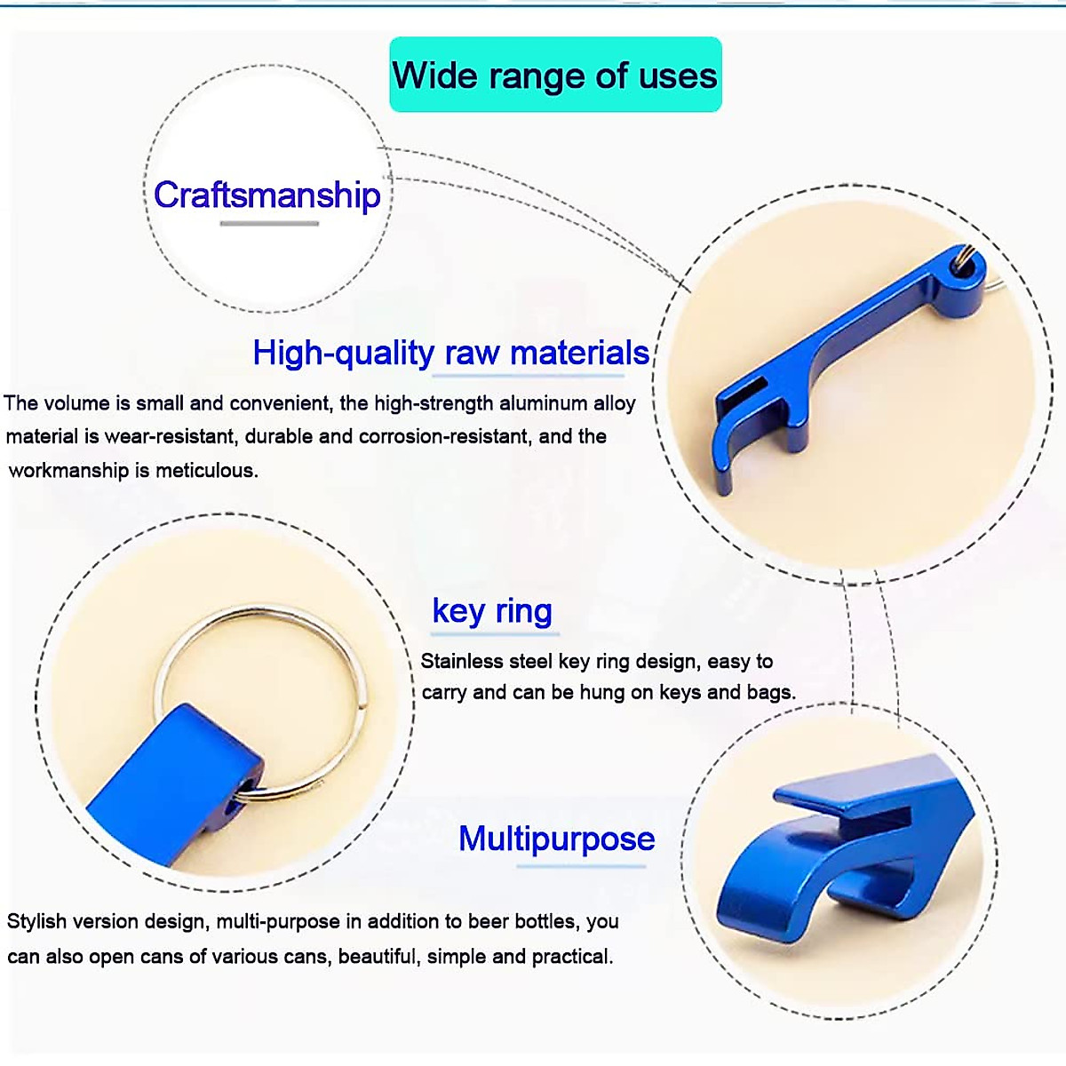 MTOMDY 200 Pieces Colored Aluminum Bottle Opener,Soda Beverage Beer Bottle Opener Keychain,Bottle Openers Aluminum Beer Bottle Opener Claw Beverage Keychain Ring for Kitchen/Wedding/Bar/Party