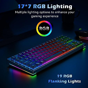 TECURS Wireless Gaming Keyboard, 80% TKL Mechanical Keyboard RGB Programmable Wired/2.4Ghz/Bluetooth Backlit Keyboard 87 Keys Compact Gamer Keyboard with Red Switch for Windows Mac PC Laptop