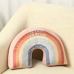 Menkxi Rainbow Throw Pillow Boho Classroom Reading Corner Throw Pillow for Girls Kids Book Center Daily Affirmations Pillow Cushion Arch Shaped Motivational Home Bedroom Playroom Decor(Classic)