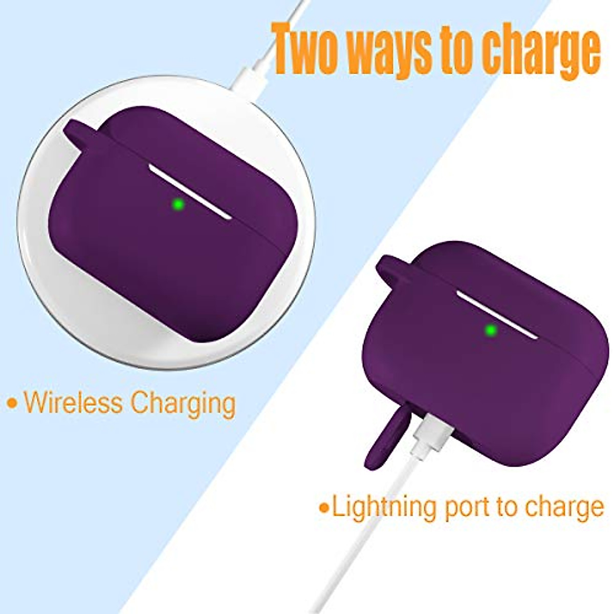 DGege AirPod Pro Case Purple Compatible with Apple AirPods Pro, Soft Silicone AirPods Skin for Women Men Protective Cases Cover for AirPods Pro with Keychain (Front LED Visible)