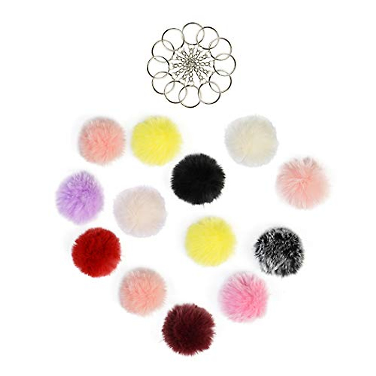 Tongcloud 30pcs Faux Fur Ball Pom Poms Keychains Pom Poms Keychains Fluffy Faux Fur Pompoms Balls for Girls Women Hats Shoes Bags Accessories (15 Colors, 6cm/2.36'')
