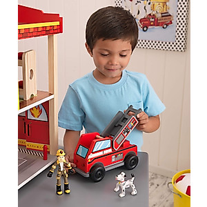KidKraft Wooden Fire Station Set for 360 Degree Play - Wooden Construction, Working Garage Doors, Bendable Figures, Young Children Toy, Comes with Instructions, Scree Free Toy, Gift for Ages 3+
