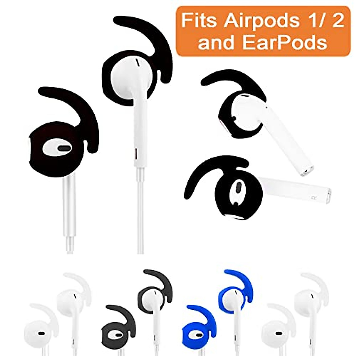 Ear Hooks Ear Cover Designed for Apple AirPods 1 and 2,Accessories for Running, Jogging, Cycling, Gym (3 White + 1 Black)