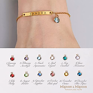 Custom Name Bracelets for Women Mothers Day Gifts for Mom Family Sister Friendship Matching Bracelet With Birthstone Handmade Jewelry Personalized Engraved Best Friend April May Birthday Gift - 2BR-BS