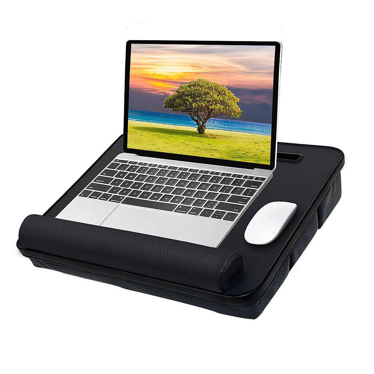 Kapogo Lap Laptop Desk, Portable Lap Desk with PVC Leather Cushion, Tablet Holder, Wrist Support, Fits up to 15.6 Inch Laptops, Lap Tray for Laptop, Writing, Home Office, Students (Medium)