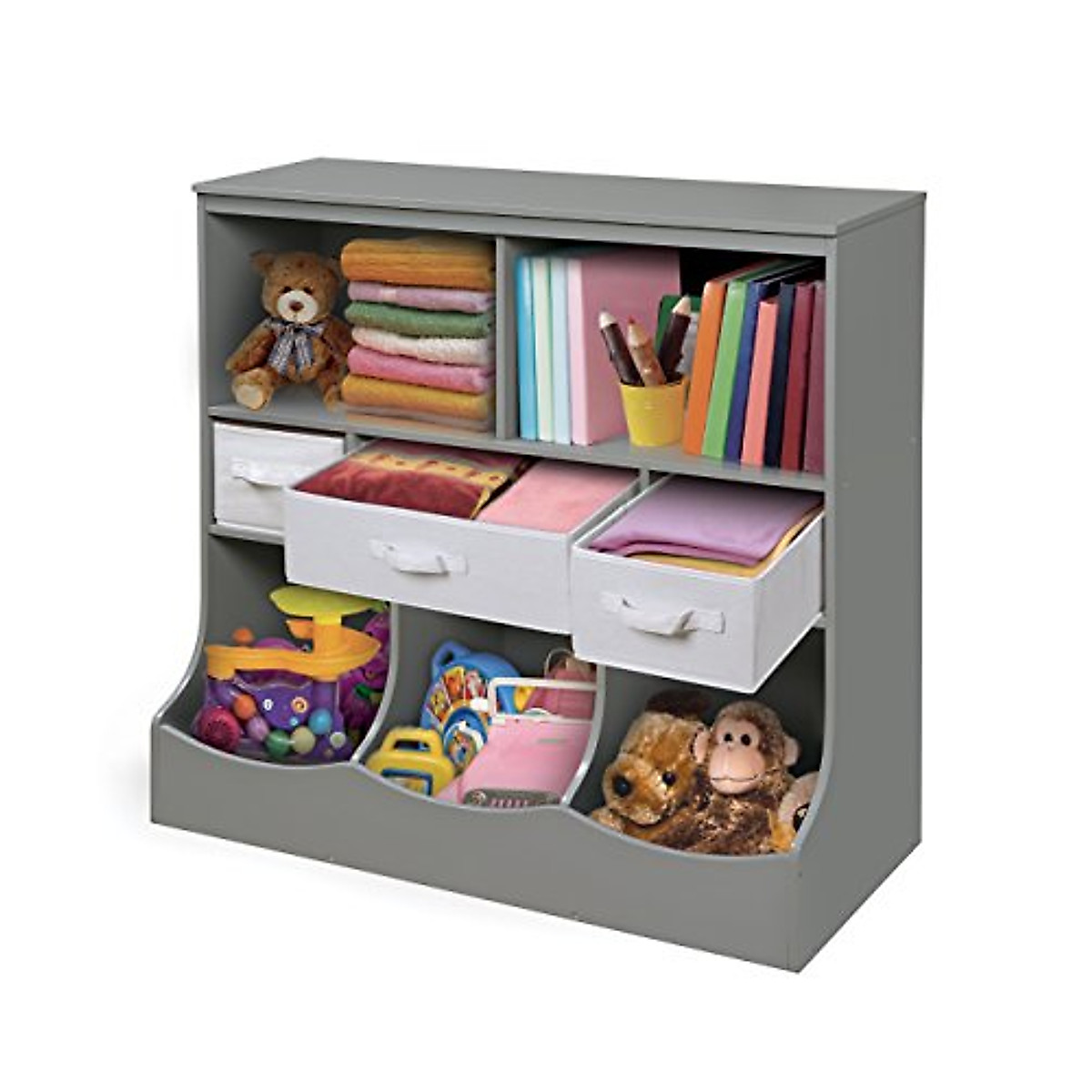 Freestanding Combo Shelf Cubby Bin Storage Organizer Unit with 3 Baskets