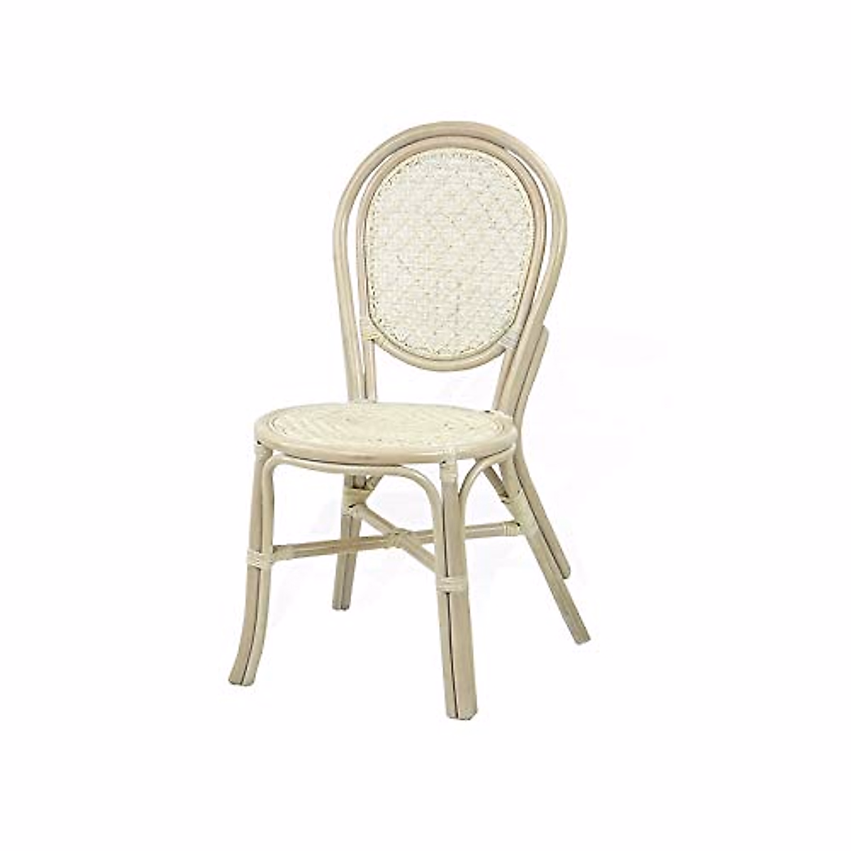 Set of 4 Denver Dining Handmade Wicker Side Chairs with Cream Cushions Natural Rattan, White Wash