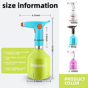 1L Electric Spray Bottle Sheboren Electric Plant Mister Battery Sprayers in Lawn and Garden Fertilizing Automatic Plant Mister Spray Bottle with Adjustable Spout for Plants, Household Cleaning (Green)