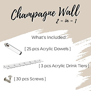 2 in 1 Champagne Wall Holder for Party Modern Acrylic Donut Stand Wedding Decor 32" x 22" Table Top Tower 25 Snack Dowels Mimosa Bar Decorations