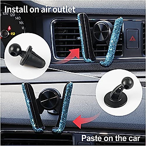 Amiss Bling Cell Phone Holder, Universal 360°Adjustable Car Phone Mount with One More Air Vent Base, Crystal Car Interior Decoration, for Dashboard and Air Vent - Pale Blue