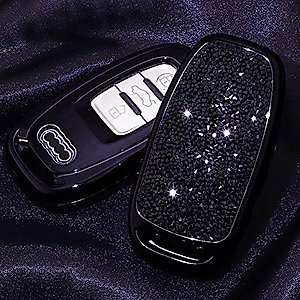 3 Buttons 3D Bling Smart keyless Remote Key Fob case Cover for Audi A3 S3 RS3 A4 S4 RS4 A5 S5 RS5 A6 S6 RS6 A7 S7 RS7 A8 S8 Q3 SQ3 Q5 SQ5 Q7 TT TTs TT RS (Black)