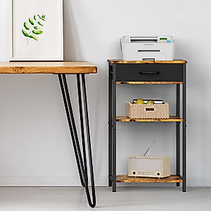 Industrial Printer Stand Rack 3 Tier Printer Table with Storage Printer Shelf with File Drawer Sofa Side Tables Nightstand for Bedroom Machine Stand Holder for Office and Home, Brown