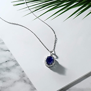 Gem Stone King 925 Sterling Silver Blue Sapphire Gemstone Pendant Necklace For Women (5.40 Cttw, Oval 11X9MM, with 18 Inch Silver Chain)