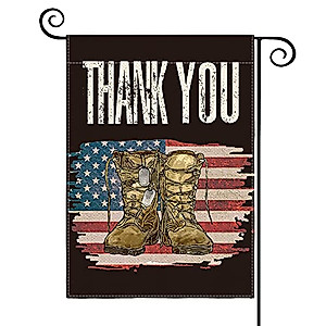 AVOIN colorlife Memorial Day Thank You Garden Flag 12x18 Inch Double Sided Outside, Military Soldiers Boots American Flag Patriotic Veteran Yard Outdoor Flag