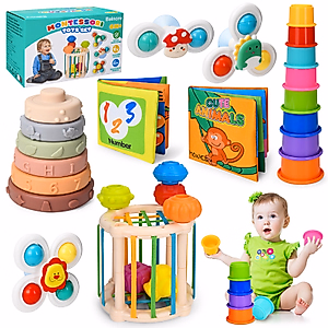 Balnore 6 in 1 Baby Toys 6 to 36 Months, 26pcs Montessori Toy, Identification Cloth Book, Infant Gifts Play Set Kids Sensory Learning Activity Infant Bath Time Fun for 1-4 Year Old Birthday Box