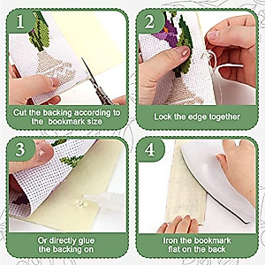 Caydo 3 Pieces Cross Stitch Bookmark Kits, Flowers Stamped Embroidery Bookmark with Backing Felt and Instructions Beginner Cross Stitch Kits for Adults, Book Lovers, 14 CT