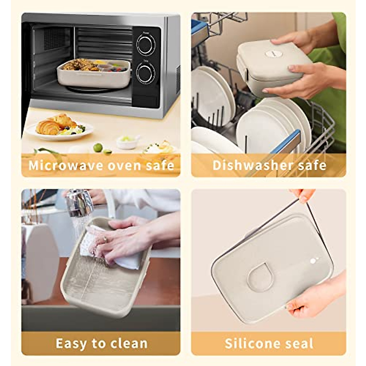 ANDMOON Bento Lunch Box with Kids/Adults, 5 Compartments Leakproof Lunch Container with Dressing Cup, Eco-Friendly Double Insulated Boxes, Dishwasher and Microwave Safe, BPA-Free (white)