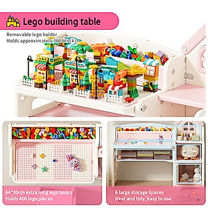 UNICOO Kids 3 in 1 Multifunctional Desk, Kids Activity Table, Children Height Adjustable Learning Desk, Toddler Drawing Table Art Table with Chair Set (QB-002-P Pink)