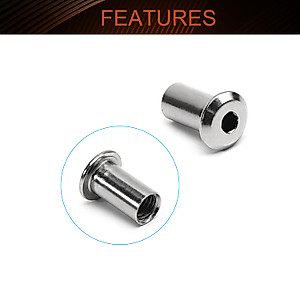 MroMax M10x21.5mm Nickel Plated Iron Insert Nut Rivet Hex Socket Head Nuts Screw Post Mounting for Furniture Installation Silver Tone 10Pcs