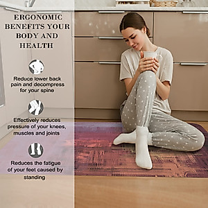 RYANZA 2 Pieces Kitchen Rugs, Abstract Anti Fatigue Non Slip Foam Cushioned Burgundy Red Yellow Comfort Art Modern Indoor Floor Mat Runner Rug Set for Laundry Office Sink Bathroom (16"x48"+16"x24")