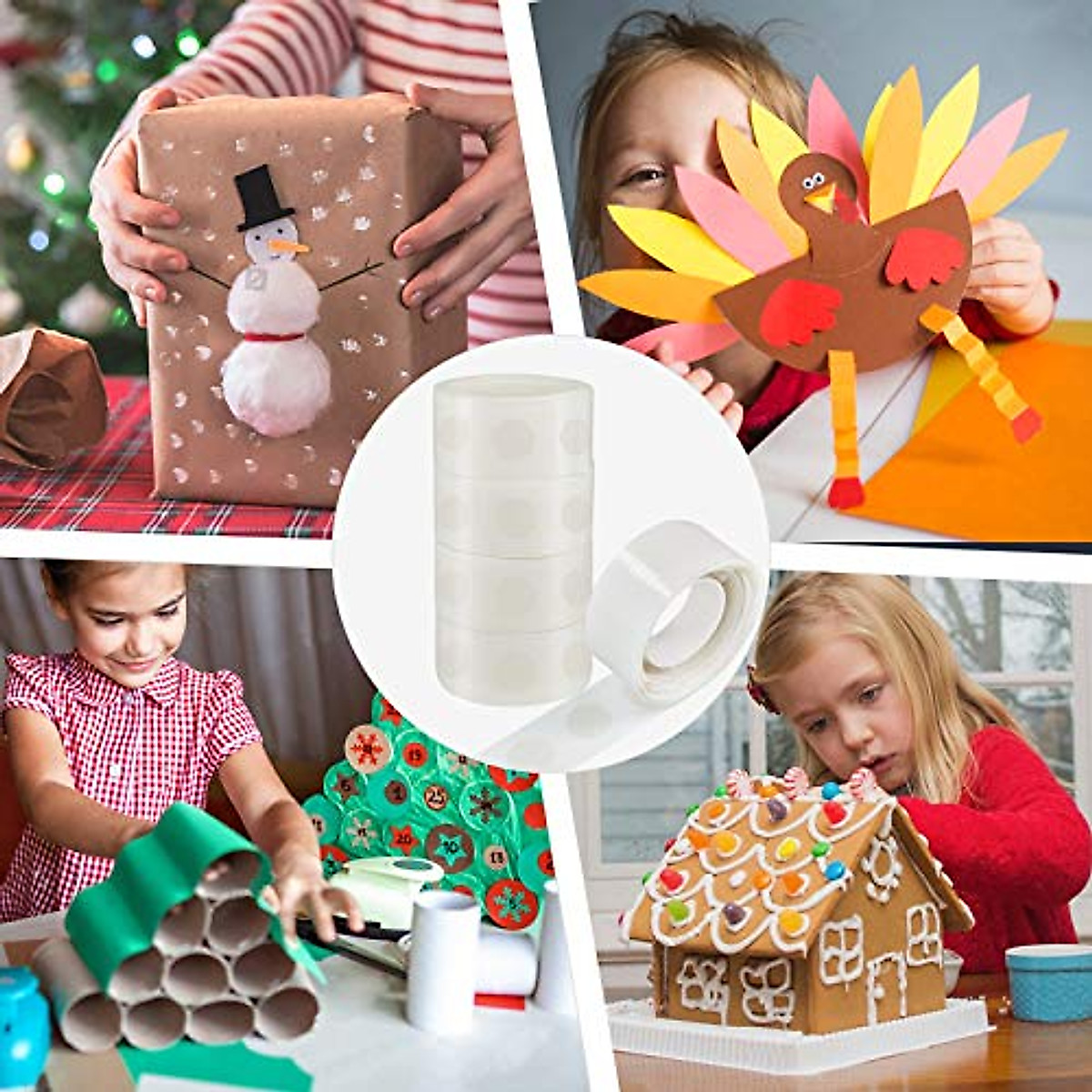 AK1980 1500 Glue Points Balloon Dot Glue Sticker, 6 Rolls Non-Liquid Glue Removable Craft Adhesive Point Tape for Party Arts DIY Balloon Decorations